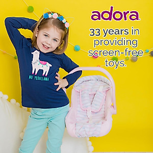 Adora Baby Doll Car Seat Carrier with Removable Seat Cover - Machine Washable, Fits Most Dolls & Plush Animals Up To 20”, Birthday Gift for Ages 2+ - Pastel Pink Hearts