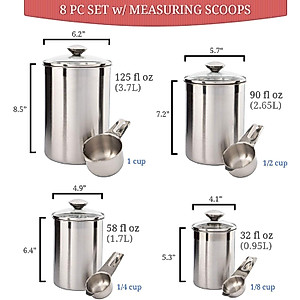 Kitchen Canister Set - Airtight Stainless Steel Canisters with Glass Lids - Clear See-Thru Top - Containers Set for Kitchen - Ideal for Food, Flour, Sugar, Coffee, Tea & Pantry Storage (8 Piece Large)