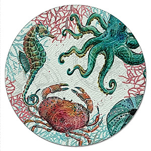 CounterArt Ocean Finds 4mm Heat Tolerant Tempered Glass Lazy Susan Turntable 13" Diameter Cake Plate Condiment Caddy Pizza Server