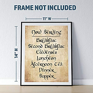 Daily Meals Menu Wall Print - Fan Inspired Home Wall Decor - Second Breakfast Kitchen Sign - Perfect Gift for LOTR Fans - 11x14 - Unframed