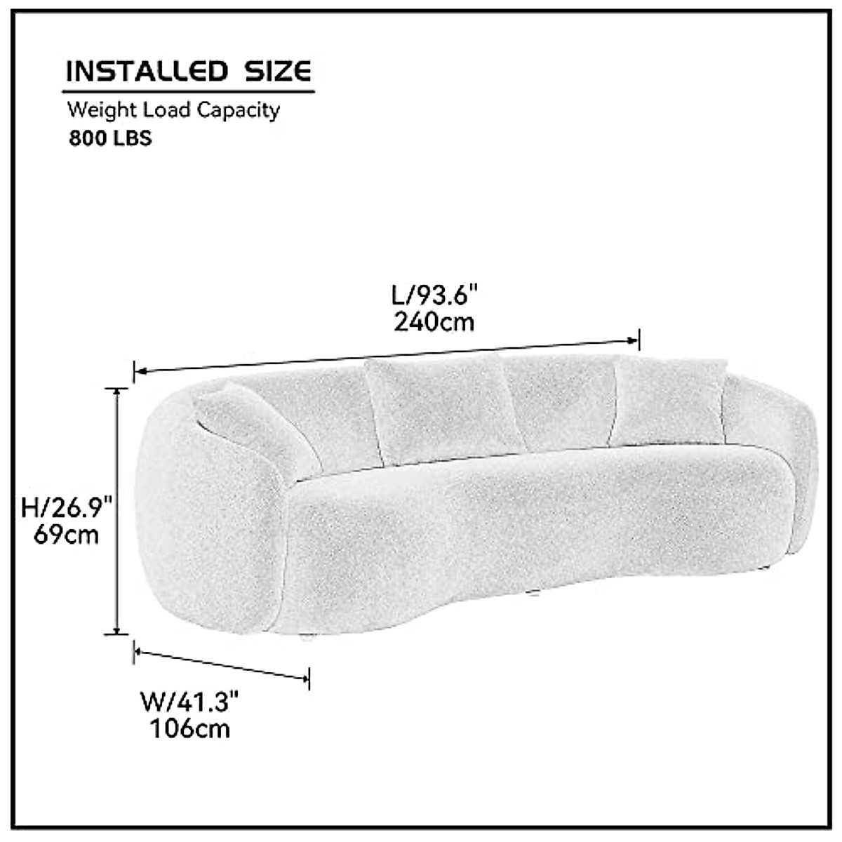 ERYE 93.6" Teddy Boucle Fabric Cloud Leisure Modern Comfy 4 Seaters Half-Moon Curved Couch,Beautiful Freestanding Sofa Perfect Shape More Decorative for Home Office Apartment Living Room, Pink