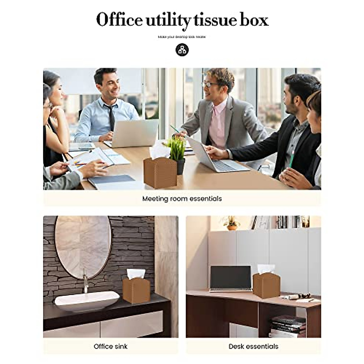 Tissue Box Cover, Jeethemy, Square Tissue Box Holder for Black PU Leather with Braided Pattern, Portable and Foldable, Can Be Used Both at Home and Outdoors,Single Soft Camel