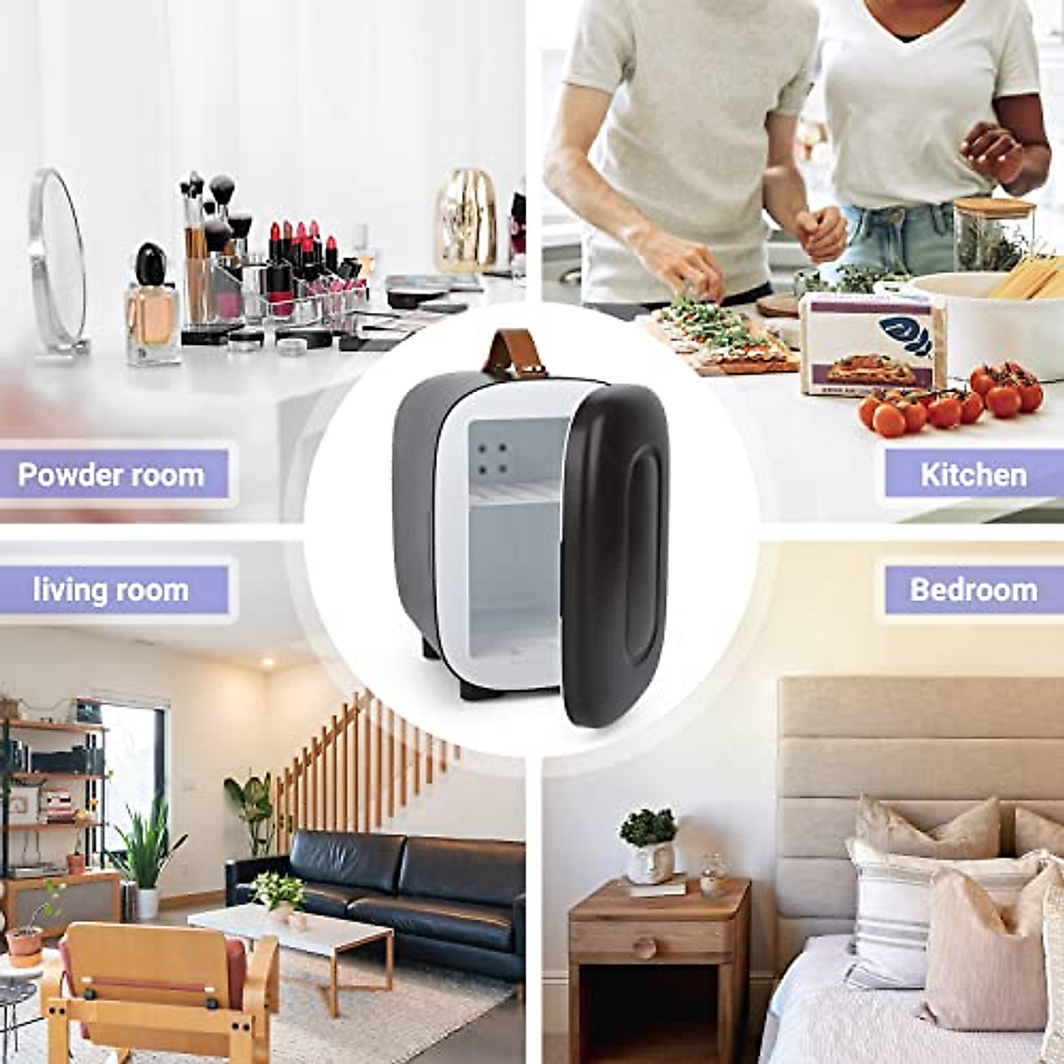 Living Enrichment Mini Fridge, 4L Skincare Fridge, Portable Small Refrigerator Cooler for Skincare, Beverage, Food, Cosmetics, Home, Bedroom, for Christmas Gift - Black