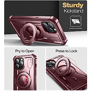 Dexnor Magnetic Case for iPhone 13 Pro Max, Compatible with MagSafe, [Built in Screen Protector and Kickstand] Full-Body Heavy Duty Case Protective Cover for iPhone 13 Pro Max 6.7 Inch, Red