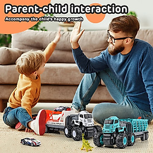 DY-GO Trucks Toy Set for 3+ Year Old Boys, Transport Car Carrier Truck Toys with Dinosaur Toys & Cars Toys for 3 4 5 6 7 Years Old Toddlers Boys and Girls for Birthday