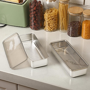 Zhehao 2 Pcs Bacon Container for Refrigerator, 304 Stainless Steel Deli Meat Storage Containers for Fridge, Airtight Bacon Storage Container with Lids, Bacon Saver Kitchen Meat Saver, Dishwasher Safe