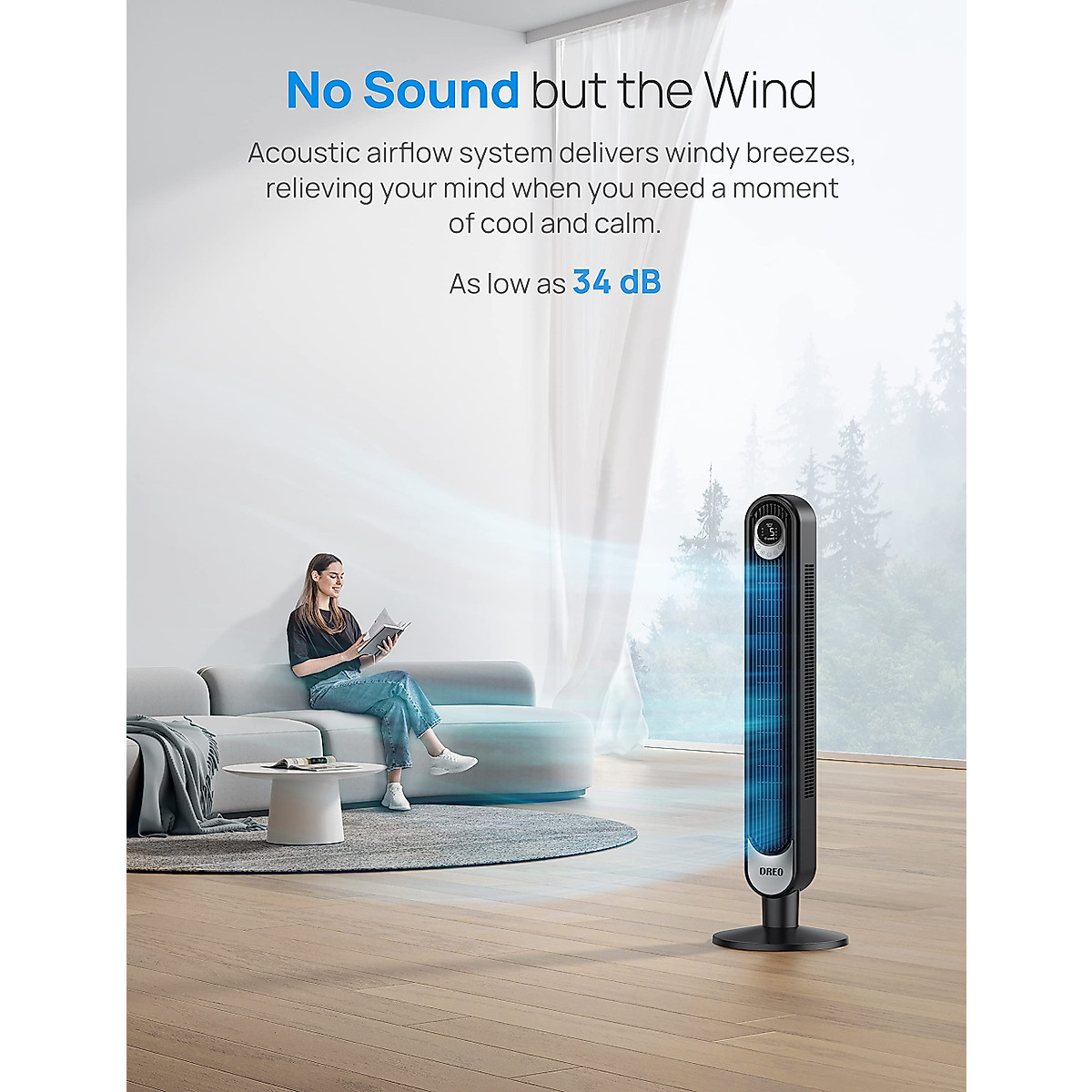 Dreo Smart Tower Fan WiFi Voice Control, Works with Alexa/Google, Cruiser Pro T1S Floor Standing Bladeless Oscillating Fan with Remote, 6 Speeds, 4 Modes, 12H Timer, for Indoor Bedroom Home Office