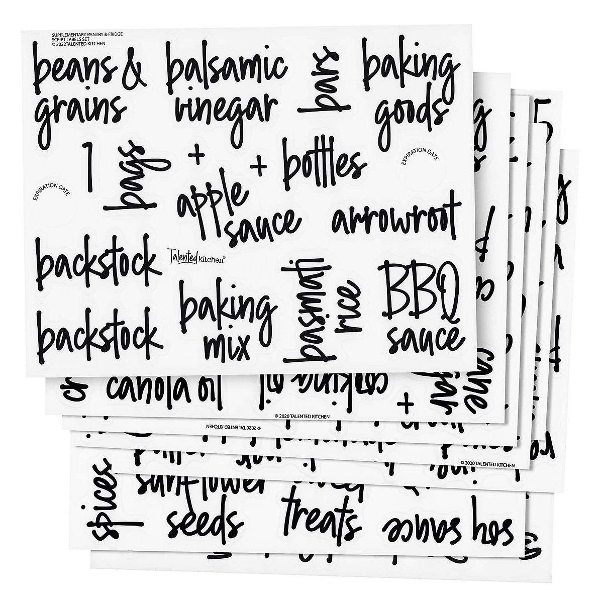 Talented Kitchen 158 Pieces Food Storage Labels for Glass Kitchen Containers, Preprinted Black Script on Clear Stickers for Fridge, Freezer, Pantry Organization (Water Resistant)