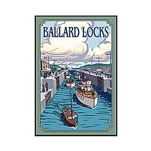 Seattle, Washington, Ballard Locks (24x36 Framed Gallery Wrapped Stretched Canvas)