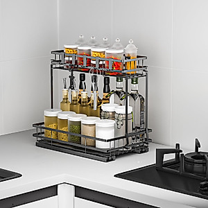 Under Sink Organizers and Storage, MEGAGURU 2-Tier L-Shape Heavy Duty Metal Pull Out Cabinet Organizer for Under Sink Organizer, Multi-Purpose for Under Kitchen Bathroom Sink Organizers and Storage