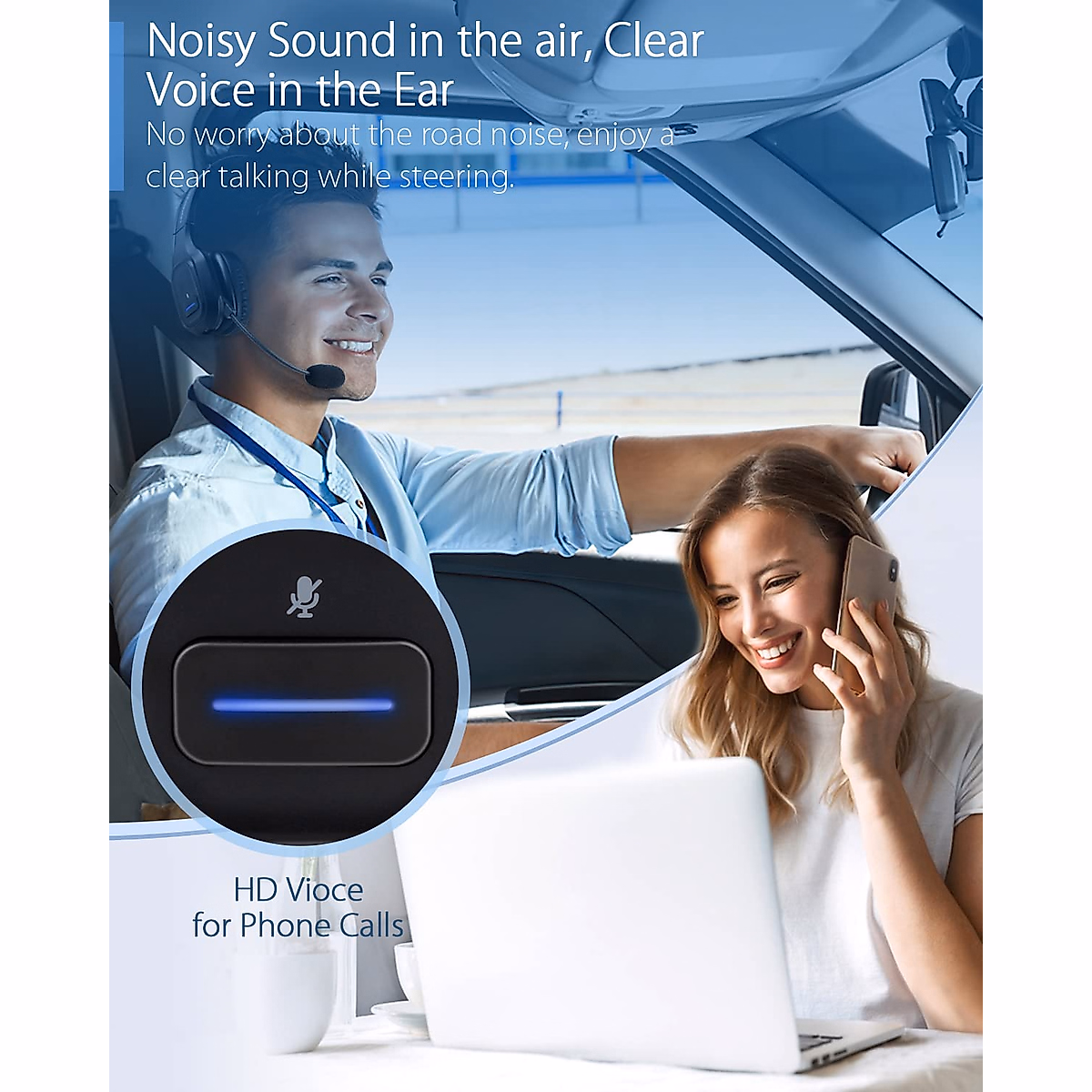 HomeSpot JM100 Trucker Bluetooth Headset with AI Noise Canceling, Wireless Headset with Rotatable Microphone and Big Mute Button, 34 Hrs Talk Time for Trucking, Home Office, Call Center