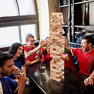 WOOD CITY Giant Tumbling Timber Tower Game (Stacking from 2 to 4 Feet), Classic Jumbo Outdoor Game for Adults Kids Family, 54 Pieces Premium Pine Wood Blocks Toy