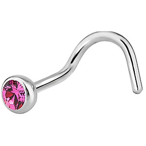Forbidden Body Jewelry 20g Surgical Steel Press Fit Dark Pink 2.5mm CZ Crystal Nose Screw