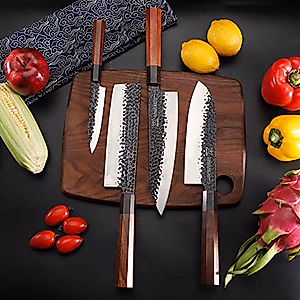FAMCÜTE 8 Inch Japanese Gyuto Chef Knife, Hand Forged Kitchen Japanese Chef Knife, Rosewood Handle 3 Layer 9CR18MOV High Carbon Steel Blade Japanes Sushi Knife