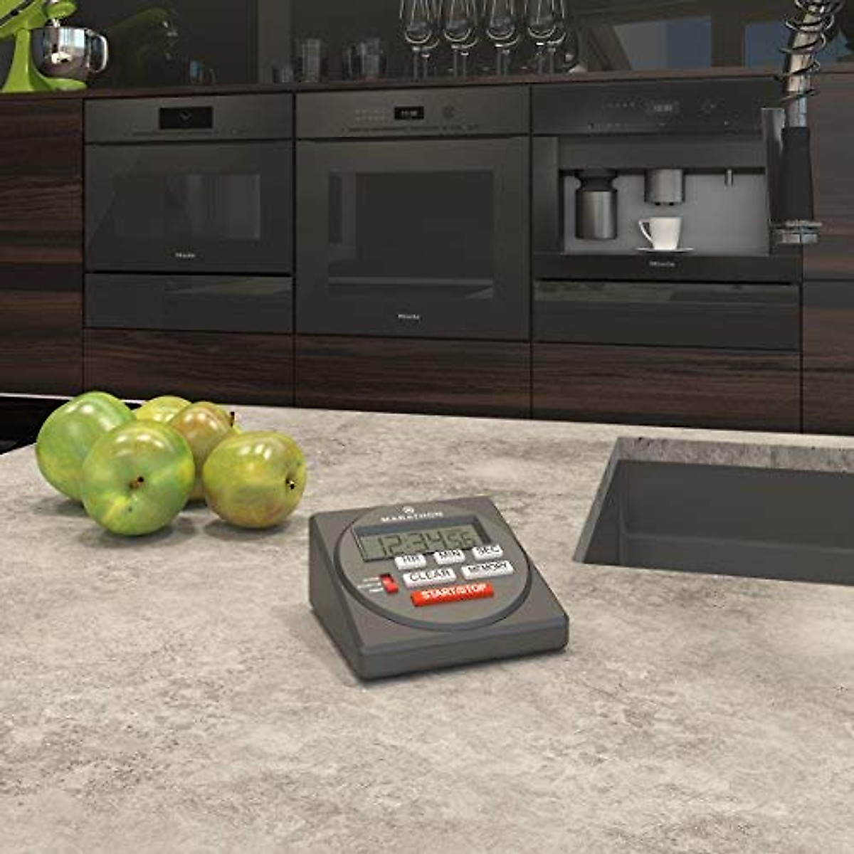 Marathon 24 Hour Digital Timer, Black - Large, Easy-to-Read LCD Display - Loud Ring Alarm - Clock Feature - AA Battery Included