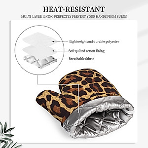 SEPTYK Cool Cheetah Leopard Oven Mitts and Pot Holders Sets of 2 Non-Slip Cooking Kitchen Gloves Heat Resistant for Baking Grilling BBQ