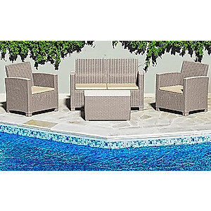 yoyomax 4 Pieces Furniture Clearance, Modern Outdoor Cushion, All Weather Patio Conversation Sofa Set w/ 3 Chairs, Coffee Table-Ideal for Garden, Poolside, 4PCS, Black with Gray