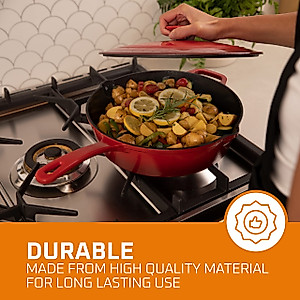 Enameled Cast Iron Skillet Deep Sauté Pan with Lid, 12 Inch, Duke Blue