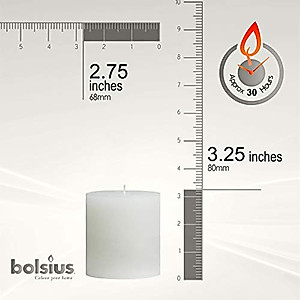 BOLSIUS Rustic White Unscented Pillar Candles - 2.75" X 3.25" Decoration Candles Set of 3 - Clean Burning Dripless Dinner Candles for Wedding & Home Decor Party Restaurant Spa- Aprox (80x68m)