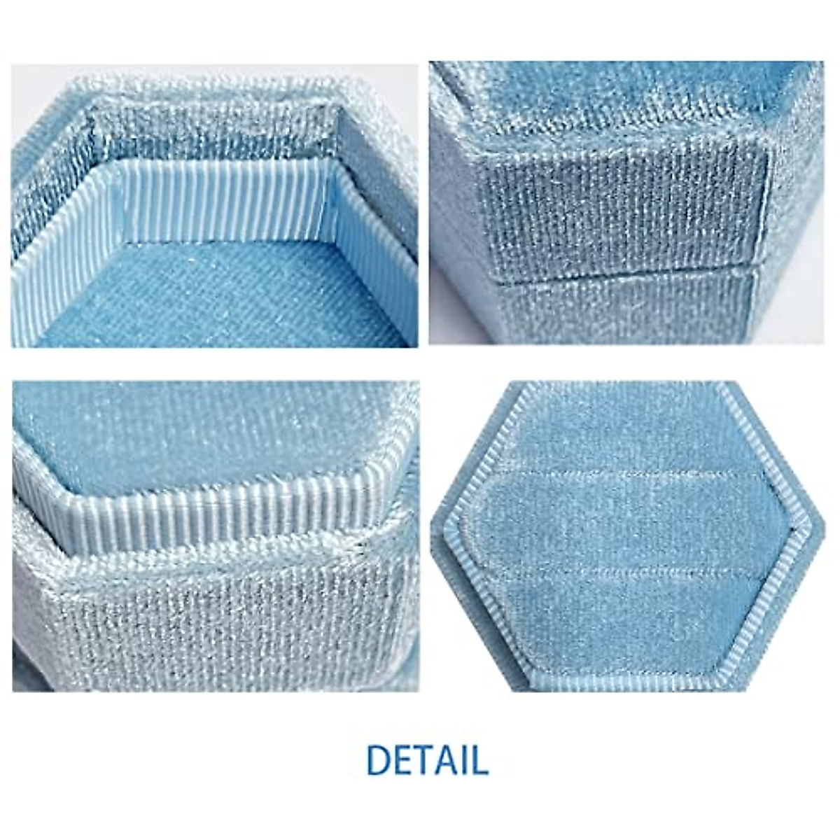 Velvet Ring Box, Hexagon Ring Holder, Double Slots Rings Bearer Jewelry Boxs 2 slot for Proposal,Engagement,Wedding(Light Blue)