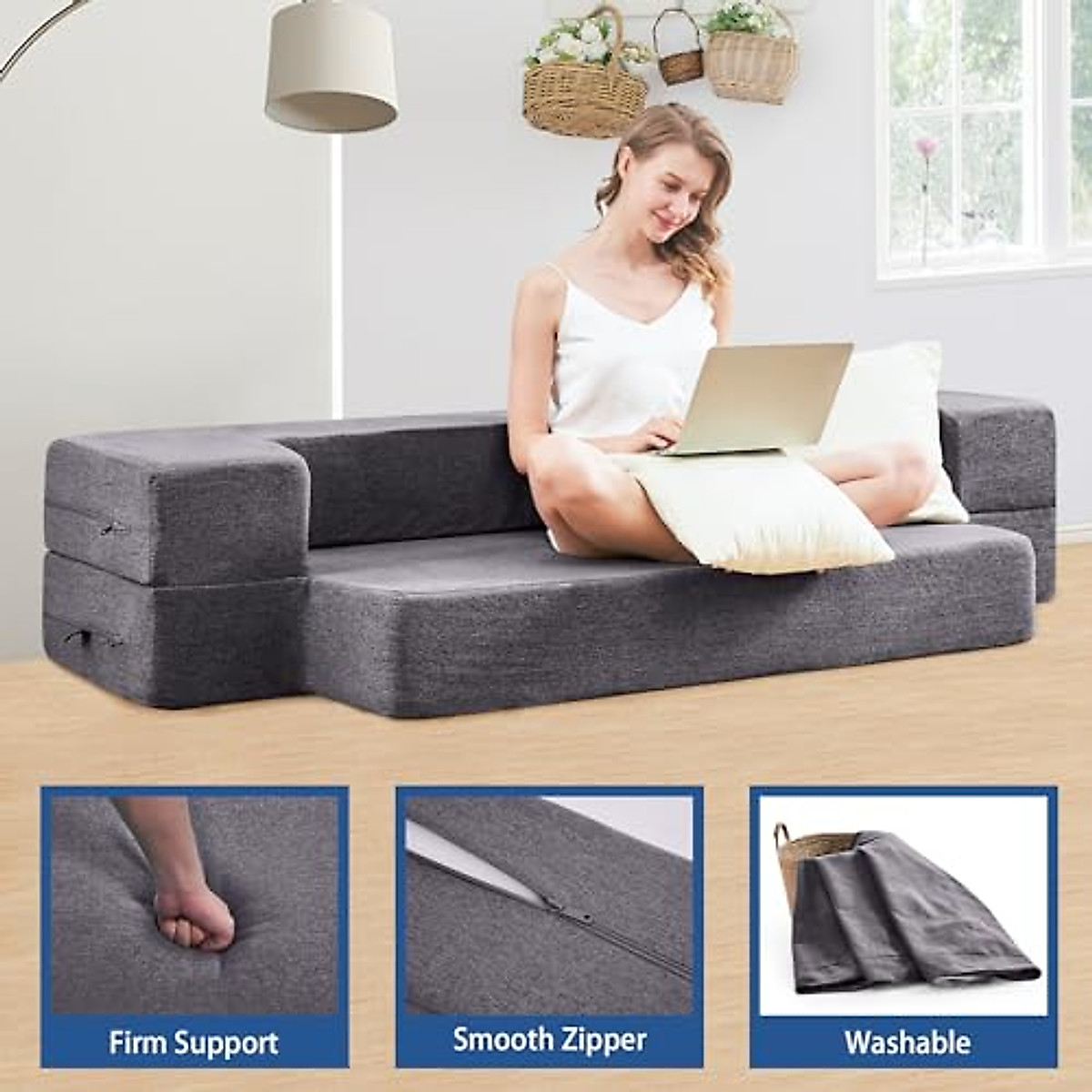 ILPEOD 8 Inch Memory Foam Fold Out Sofa Bed, Washable Cover Sleeper Convertible Futon Mattress for Bedroom Living Room Guest Bed