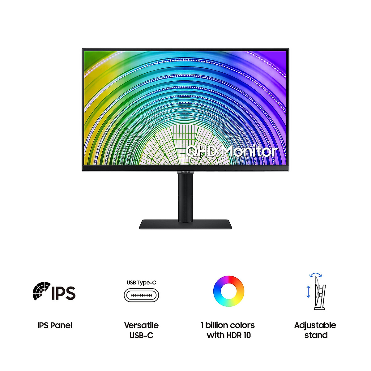 SAMSUNG S60UA Series 24-Inch WQHD (2560x1440) Computer Monitor, 75Hz, IPS Panel, USB-C, HDR10 (1 Billion Colors), Height Adjustable Stand, TUV-Certified Intelligent Eye Care (LS24A600UCNXGO) (Renewed)