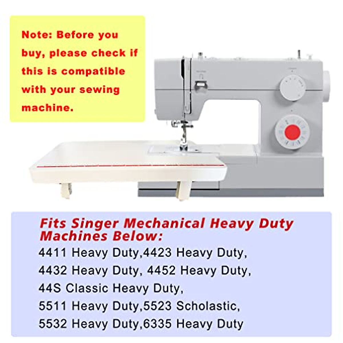 StitchTech Sewing Machines Extension Table Compatible with Singer Brand 44S, 4411, 4423, 4432, 4452, 5511, 5523, 5532, 6335 Heavy Duty Sewing Machines- White