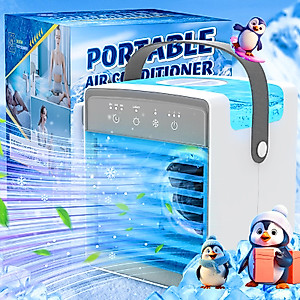 USB Portable Air Conditioner Fan, Rechargeable Evaporative Mini AC Fan with 3 Adjustable Speeds, Small Mini AC with Timer, Hand Held Personal Air Cooler for Desk, Bedroom, traveling & Camping, White