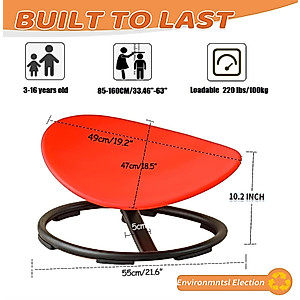 MJKCBD Sensory Spinning Chair for Kids, Autistic Childs Swivel Chair, Sit and Spin Toy, Training Body Coordination, Metal Base Non-Slip Indoor and Outdoor Activity Spins Toys (Round-RED)