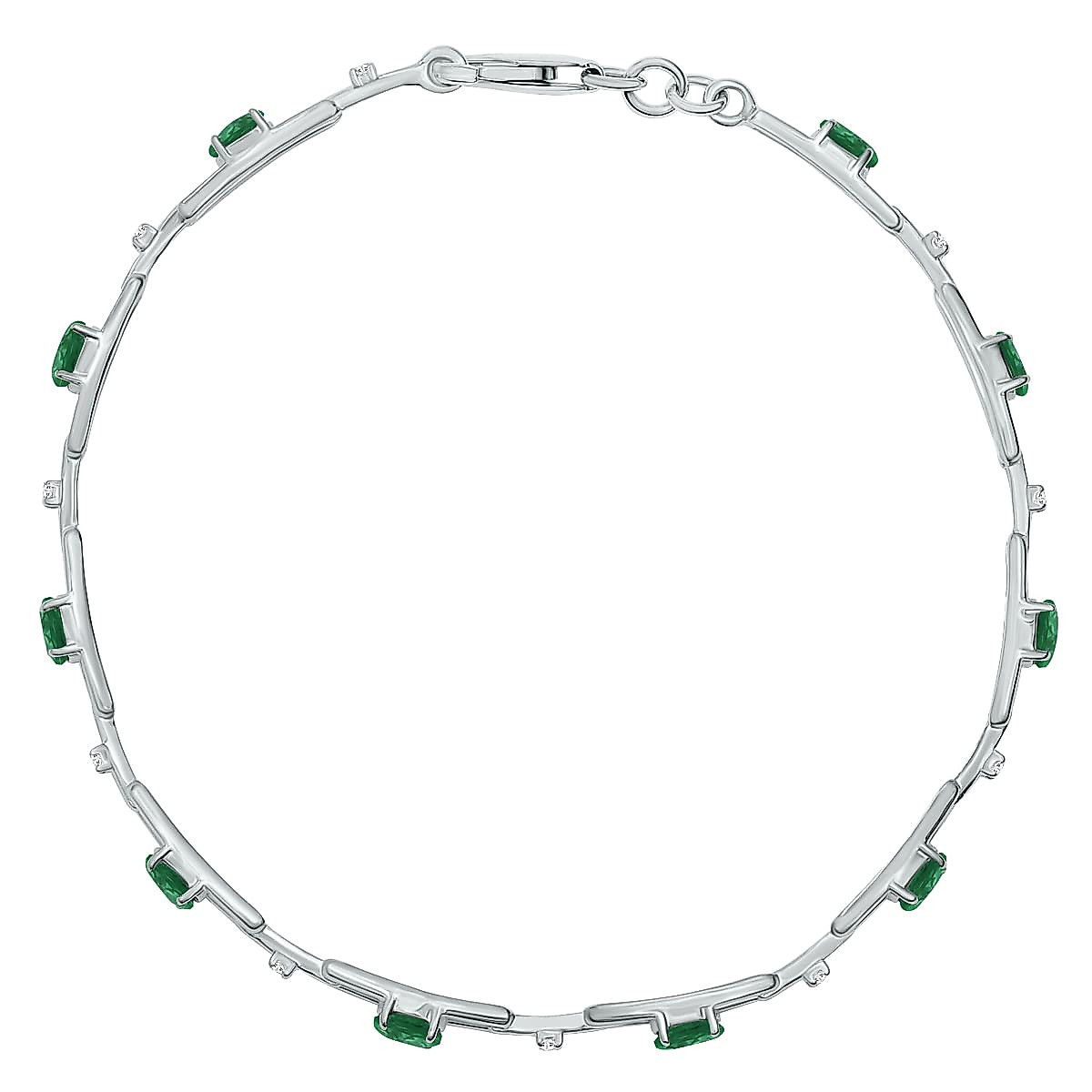Emerald and Natural Diamond Double Bar Link Bracelet in .925 Sterling Silver