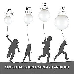 110pcs White Balloon Garland Arch Kit,18 12 10 5 Inch Different Sizes Pack White Latex Party Balloons for Wedding Birthday Bridal Shower Anniversary Party Decorations