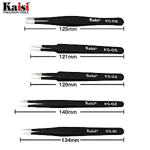 Kaisi 13 PCS Precision Tweezers Set Anti-Static ESD Tweezers Kit with 13 Precision Non-Magnetic Stainless Steel Tweezers With tweezers storage bag