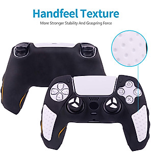 CHIN FAI Controller Grip Cover for PS5, Anti-Slip Silicone Skin Protective Cover Case with 6 Thumb Grip Caps for PlayStation 5 Controller (Black-White)