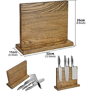 Magnetic Knife Block Wood Knives Storage Holder Double Side Magnet Magnetic Knife Board (Knives Not Included) Kitchen Cutlery Block with Anti Slip Pads Space Saver Magnetic Block Organizer