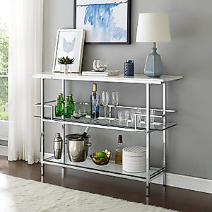 Crosley Furniture Aimee Bar with Paper Marble Top, Chrome Finish