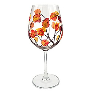 Autumn Leaves Wine Glass - Fall Colors - Leaf, Red, Yellow, Orange - Hand Painted - Thanksgiving Wine Glass