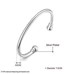 Denchy 925 Silver Bangle Bracelet, Fashion Jewelry Simple Cuff Bangles for Women Mom Wife Valentine Mothers day Gift (2pcs)