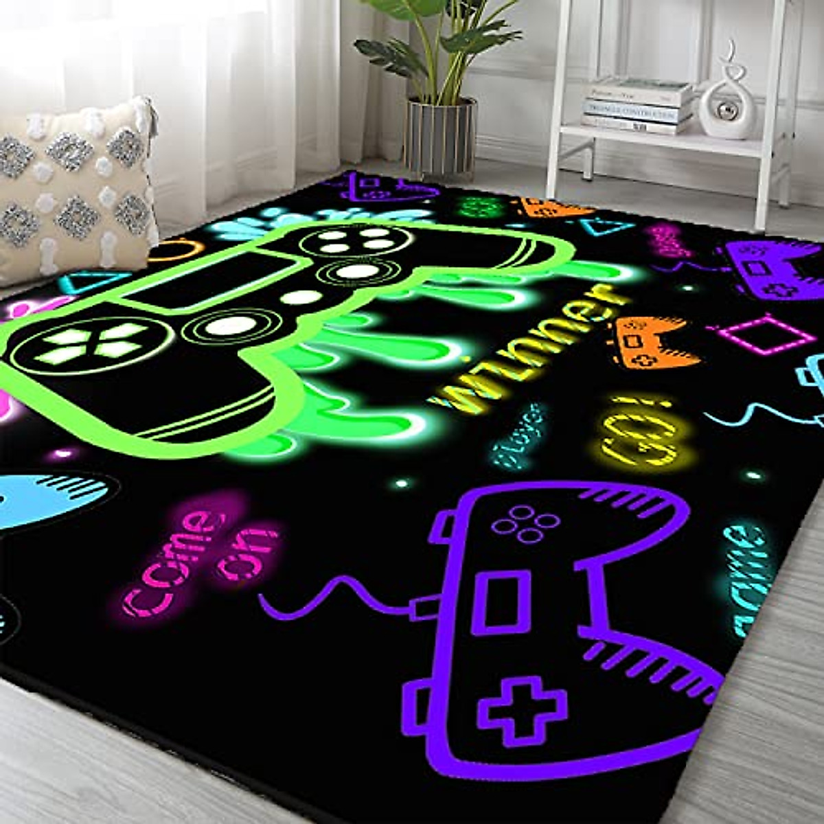 Game Controller Gaming Area Rug for Gamer, Boy & Teen. Cool Carpet for Bedroom,Soft & Non Slip Skid, Printed Large Indoor & Outdooe Floor Mat 60" x 39"