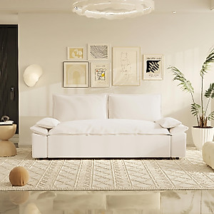 HomSof 70.1" Queen Pull Out Sofa Bed, 3-in-1 Convertible Sleeper Sofa with 2 Soft Pillows,Multi-Functional Velvet Loveseat Bed,Beige