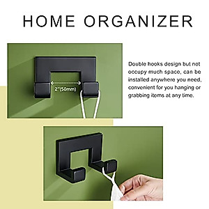 APLusee Double Robe Towel Hook Matte Black, SUS 304 Stainless Steel Square Dual Coat Hook, Utility Bath Kitchen Storage Hanger Holder