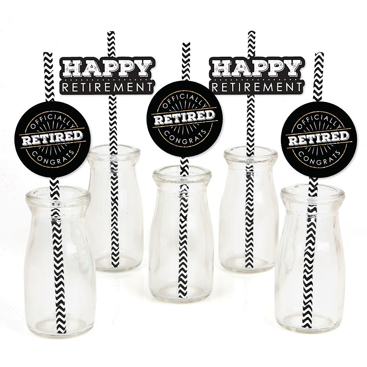 Happy Retirement - Paper Straw Decor - Retirement Party Striped Decorative Straws - Set of 24