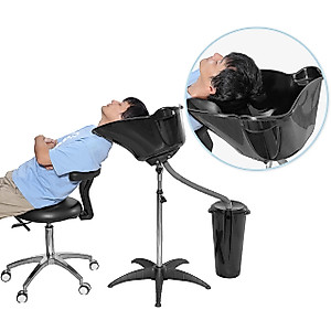 Portable Mobile Shampoo Bowl, Height-Adjustable Hair Washing Sink, Shampoo Basin with Drain Pipe and Bucket, Suitable for Beauty Salon/Barber Shop