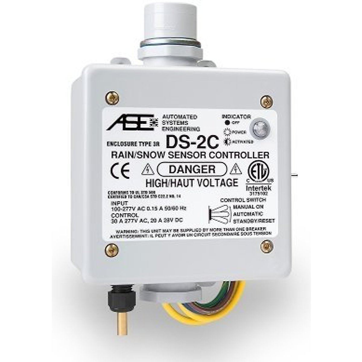 ASE DS-2C Rain/Snow Sensor Control. Input voltage of 100-277 VAC. Controller for pavement snow melting applications