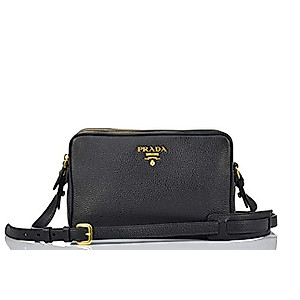 Prada Women's Black Bandoliera Vitello Phenix Leather Crossbody Bag 1BH079