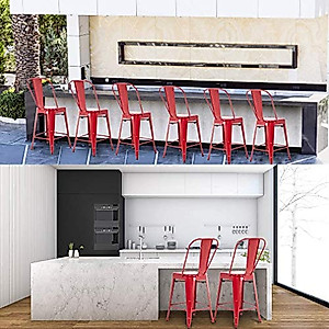 24 Inch Metal Bar Stools with Back Counter Height Bar Stools, Metal Chairs Set of 4 Indoor Outdoor Stackable Kitchen Stools Dining Chair Metal Restaurant Chair, Red