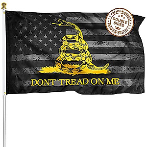 XIFAN Premium Double Sided Don't Tread On Me Gadsden Black American Flag - Heavy Duty 3ply Polyester Durable Vibrant Print Double Stitched - 3x5 FT Tea Party Rattlesnake Indoor Outdoor Banner