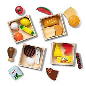Melissa & Doug Food Groups - 21 Wooden Pieces and 4 Crates, Multi - Play Food Sets For Kids Kitchen, Pretend Food, Toy Food For Toddlers And Kids Ages 3+