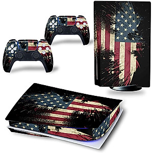 YK MALL PS5 Console PS5 Stickers Vinyl America Flag Skin Pattern Decals Skin Sticker for PS5 Playstation 5 Console and 2 Controller (Playstation 5 Not The Digital Edition)