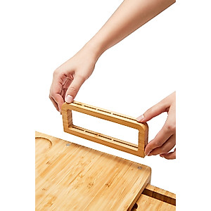 Itopfox Bamboo Cheese Board and Knife Set for Kitchen, Charcuterie Board with Drawer, Serving Tray, Charcuterie Platter Cutting Board Cheese Meat Fruit, Housewarming Wedding Birthday Christmas Gift