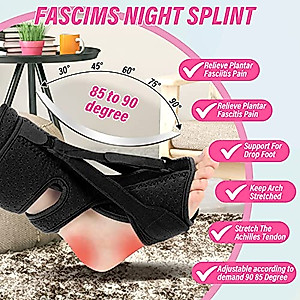 Longzhuo Plantar Fasciitis Night Splint, Plantar Fasciitis Relief, Adjustable Straps Foot Drop Brace Achilles Tendonitis Relief with Massage Ball+Plantar Fasciitis Socks for Women & Men (Black)